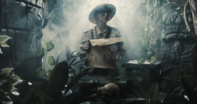 Scared Explorer Lost in the Jungle Stock Photo - Image of navigation ...