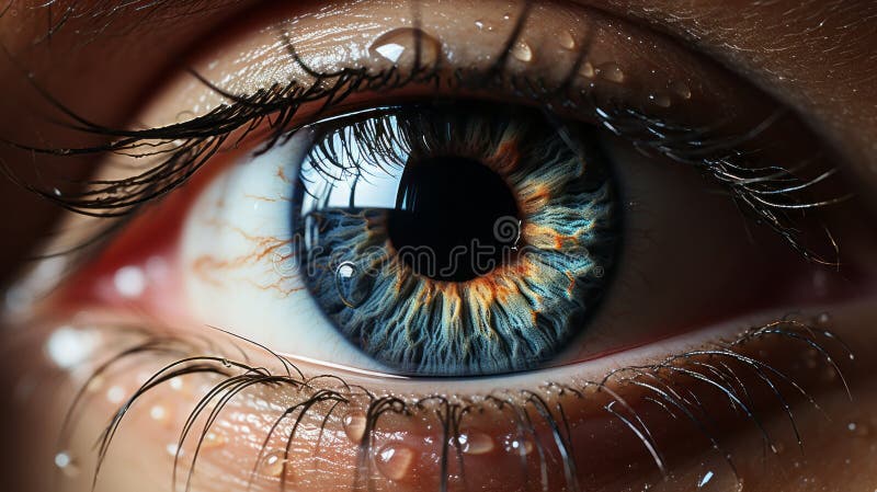 Scared Eyes: Hyperrealism Artwork in Light Orange and Dark Azure Stock ...