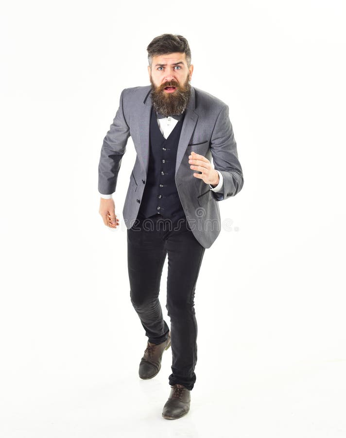 Scared Face Concept. Mature Man Running with Scared Face Stock Photo ...