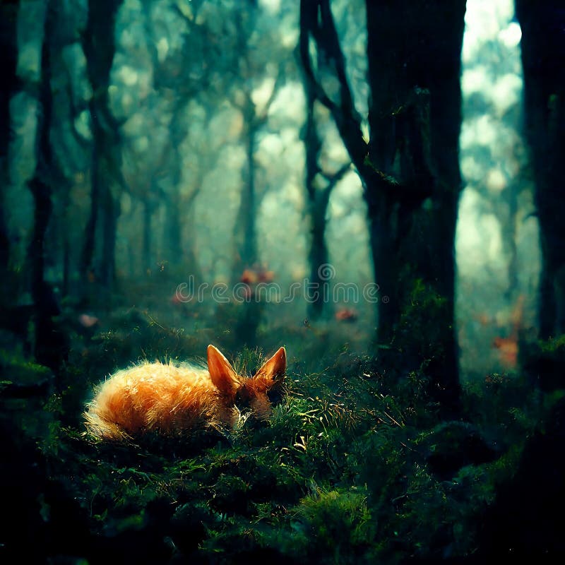 A Scared Fox Hiding in Forest Digital Art Stock Illustration ...
