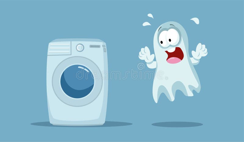 Scared Ghost Running Away from a Washing Machine on Halloween Stock ...