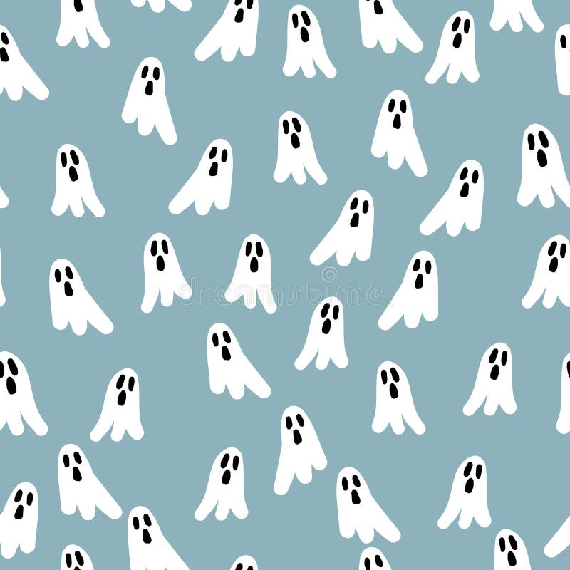 Scared Ghosts on a Blue Background, Simple Pattern for Printing on ...