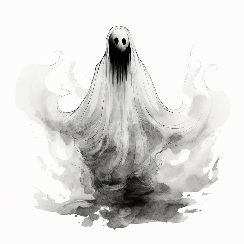 Scared Hand-Drawn Halloween Ghost Stock Illustration - Illustration of ...