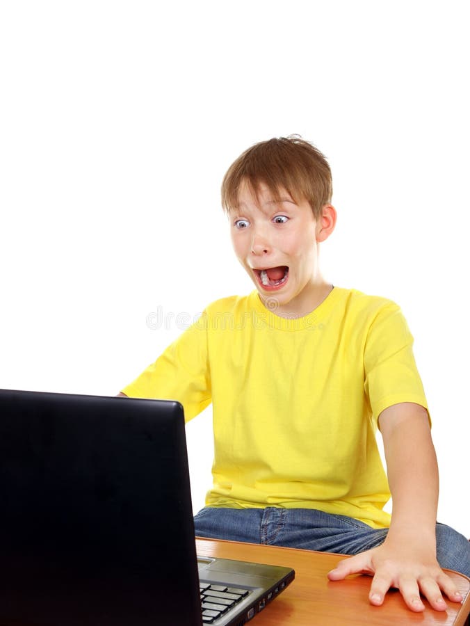 Scared Kid with Laptop stock photo. Image of abuse, monitor - 47990972