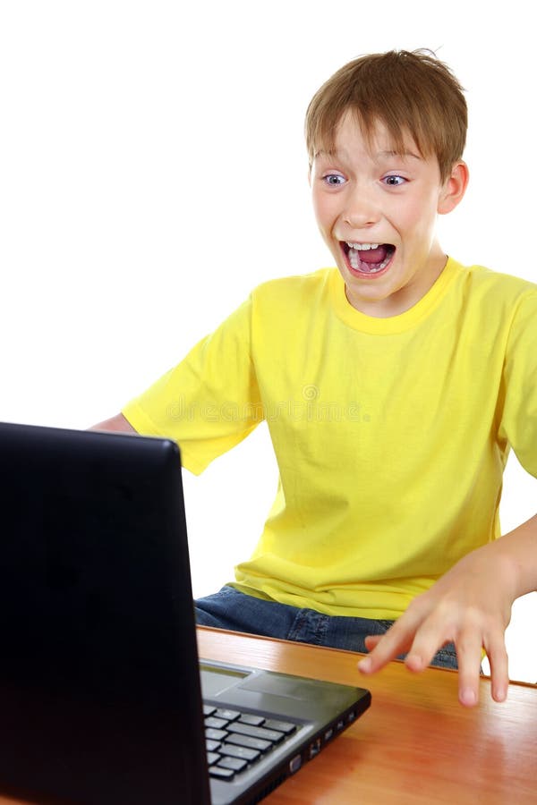 Scared Kid with Laptop stock photo. Image of abuse, monitor - 47990972