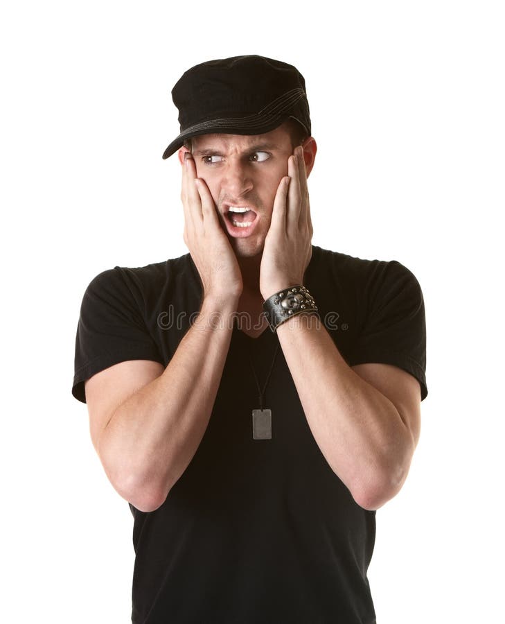 Scared Man stock image. Image of fright, isolated, single - 20828907