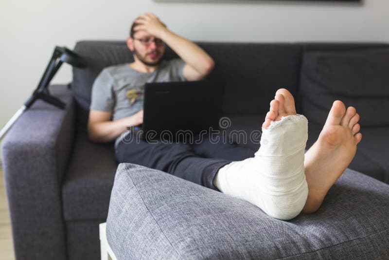 Scared Man with a Broken Leg at Home Stock Photo - Image of fracture ...