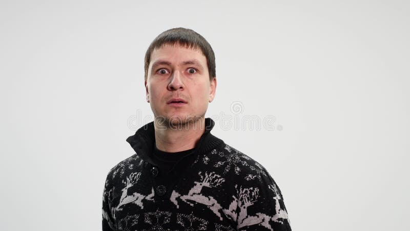 Scared Man is Frightened and Afraid, Funny Expression Stock Video ...