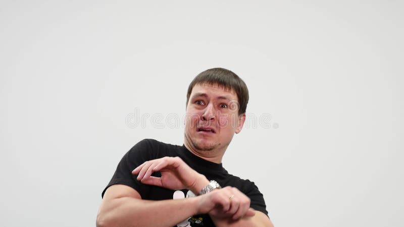 Scared Man is Frightened and Afraid, Funny Expression Stock Footage ...