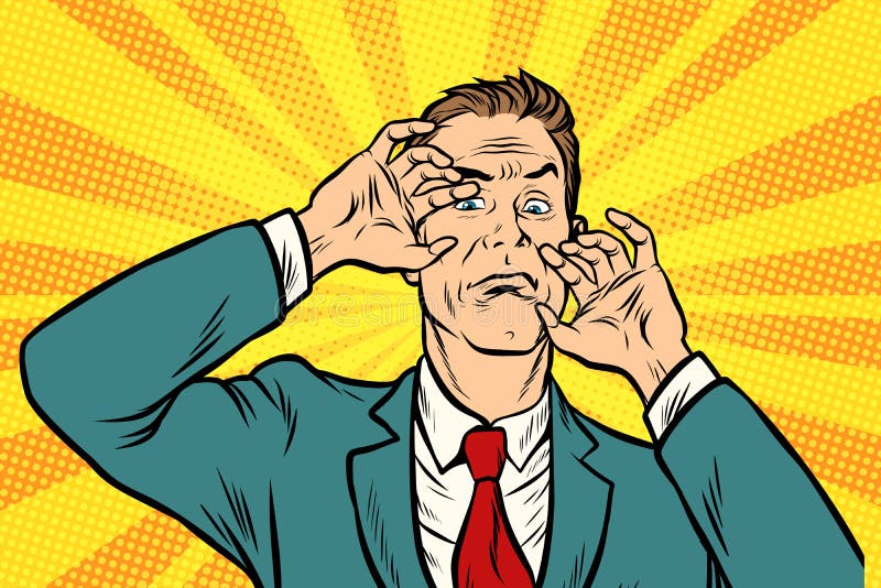 Scared Man with a Gesture Protects Your Face Stock Vector ...