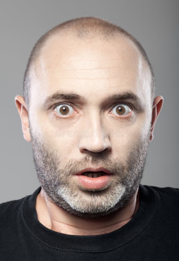Scared Man Portrait Isolated on Gray Stock Photo - Image of male, head ...