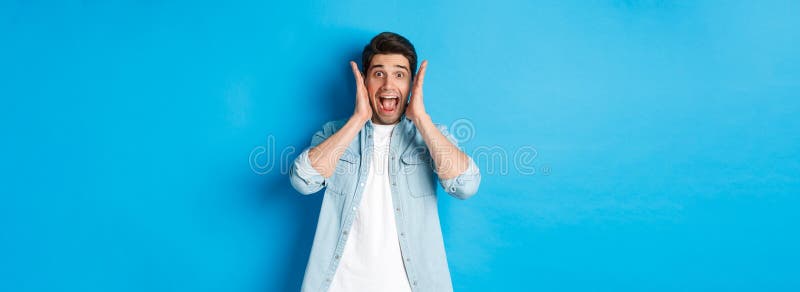 Scared Man Screaming and Looking Startled at Something, Standing ...