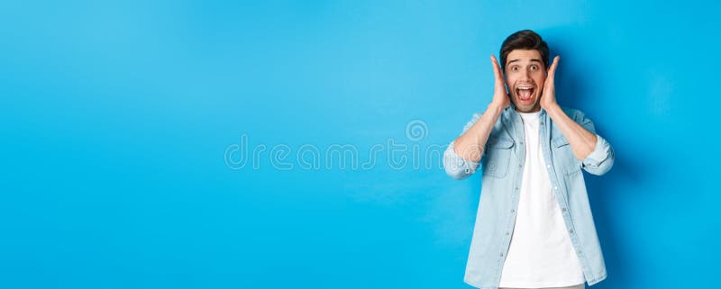 Scared Man Screaming and Looking Startled at Something, Standing ...