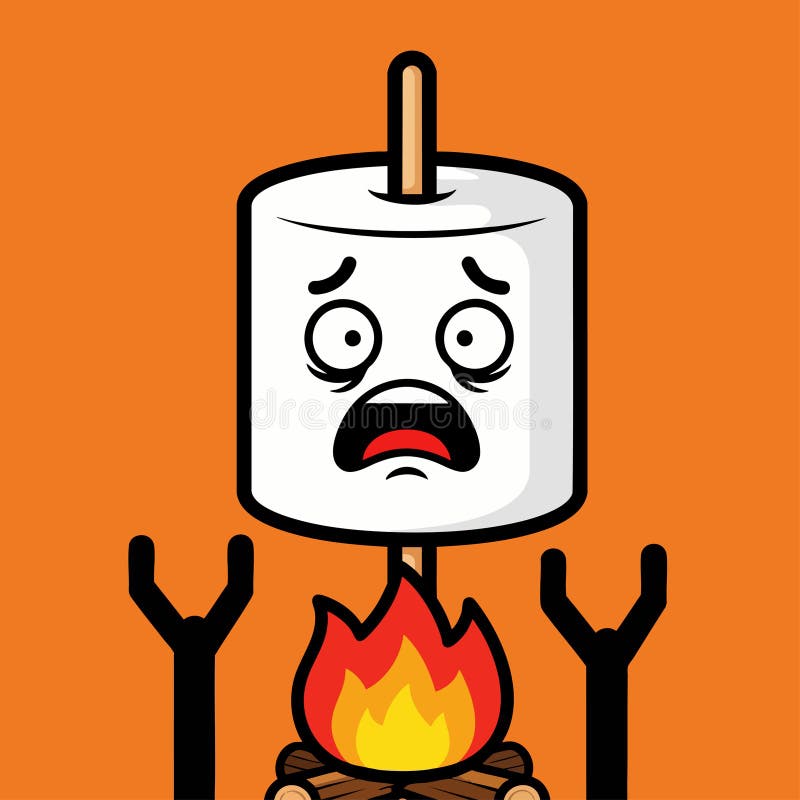 Scared Marshmallow Roasting Over Campfire Cartoon Illustration Stock ...