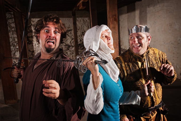 Scared Man with Sword on Neck Stock Photo - Image of male, female: 30050568