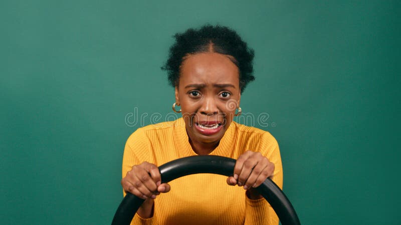 Scared and Nervous Learner Driver Behind the Wheel, Driving Studio ...