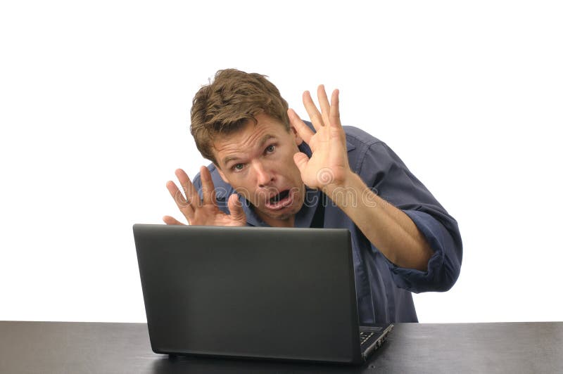 Scared office worker stock image. Image of computer, white - 20961185