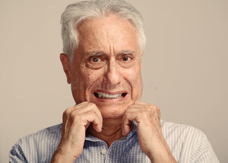 Panicked Elderly Man with His Stretched Hand Forward Stock Photo ...
