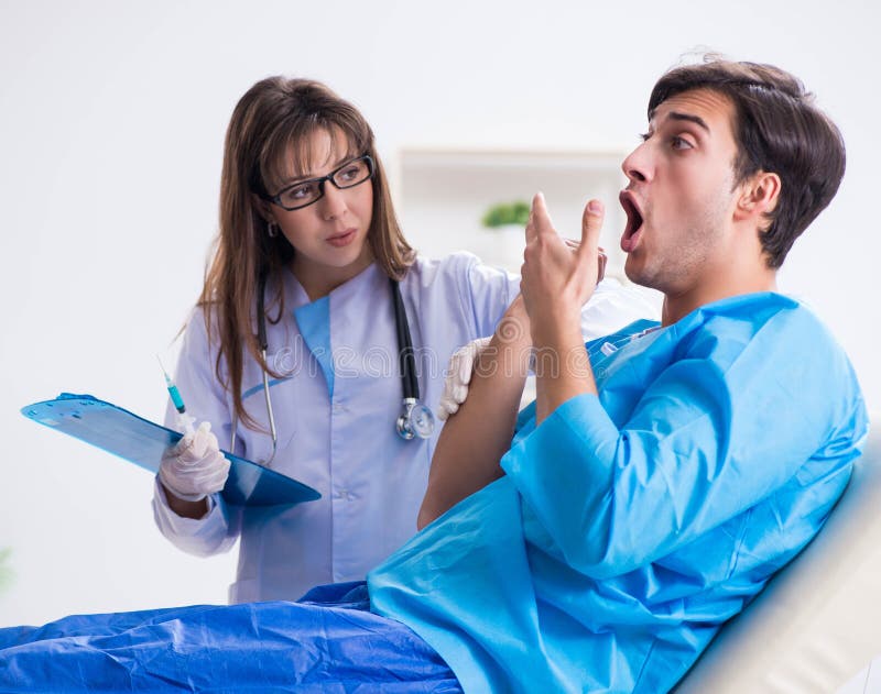 Scared Patient Man Getting Ready for Flu Shot Stock Image - Image of ...