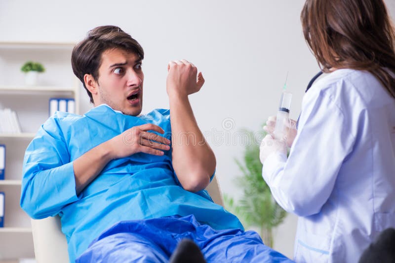The Scared Patient Man Getting Ready for Flu Shot Stock Image - Image ...