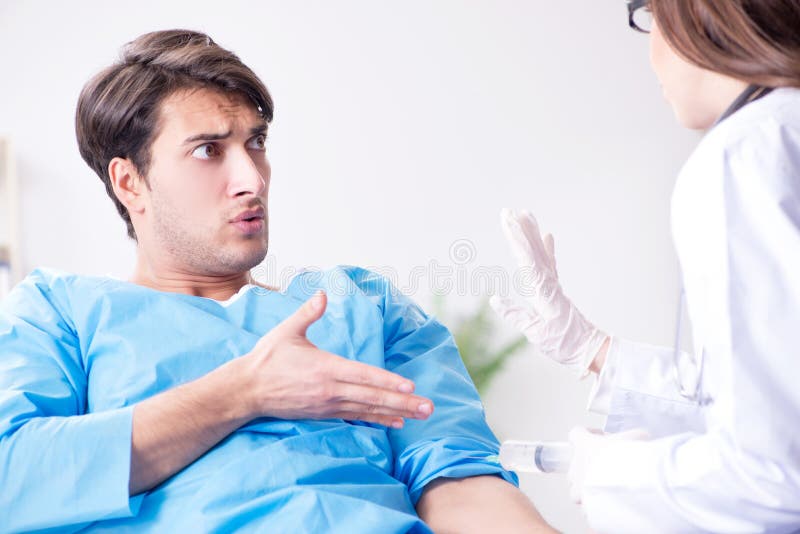 The Scared Patient Man Getting Ready for Flu Shot Stock Image - Image ...