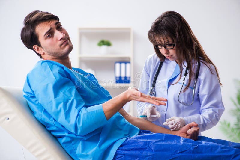The Scared Patient Man Getting Ready for Flu Shot Stock Image - Image ...