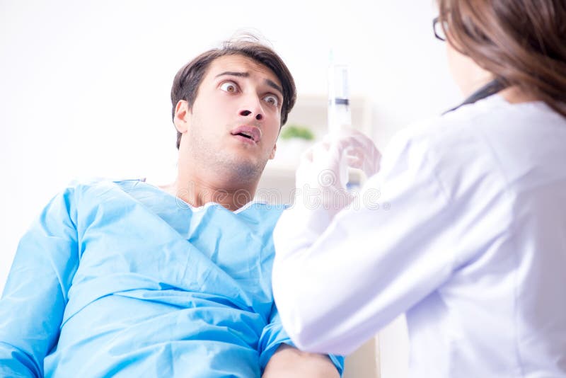 Scared Patient Man Getting Ready for Flu Shot Stock Image - Image of ...