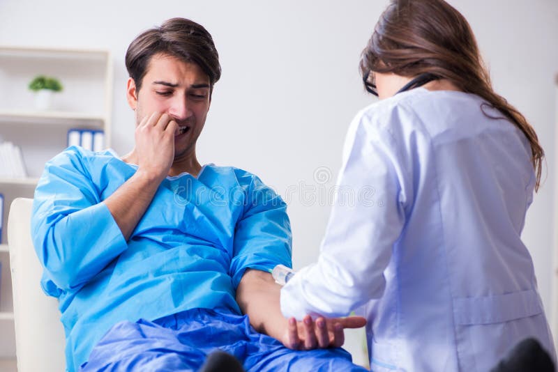The Scared Patient Man Getting Ready for Flu Shot Stock Image - Image ...