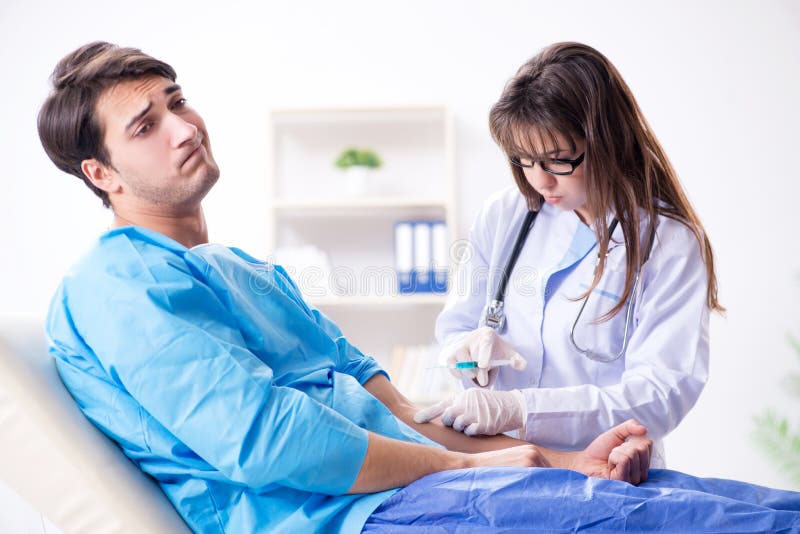 The Scared Patient Man Getting Ready for Flu Shot Stock Image - Image ...