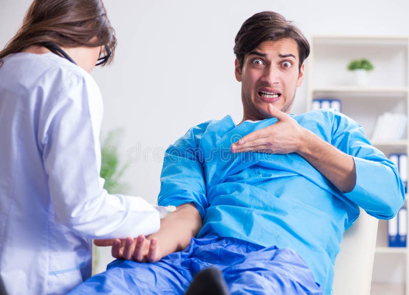 Scared Patient Man Getting Ready for Flu Shot Stock Image - Image of ...