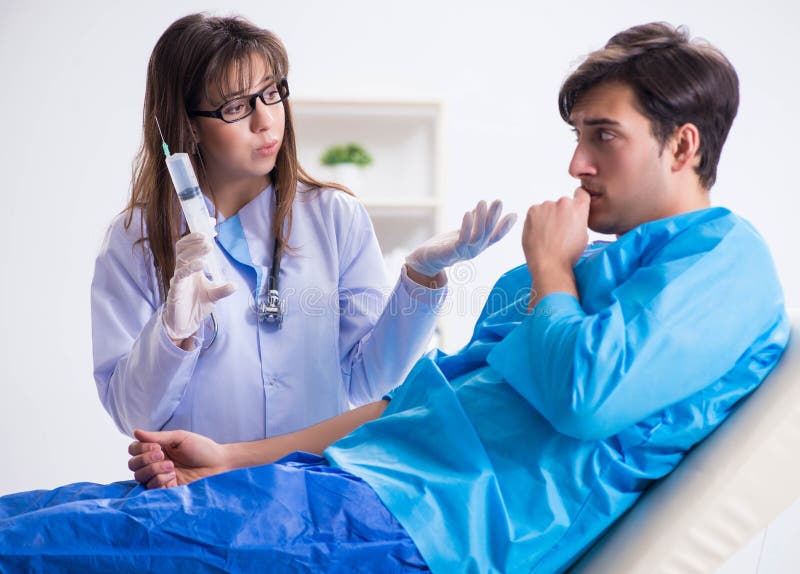 Scared Patient Man Getting Ready for Flu Shot Stock Photo - Image of ...
