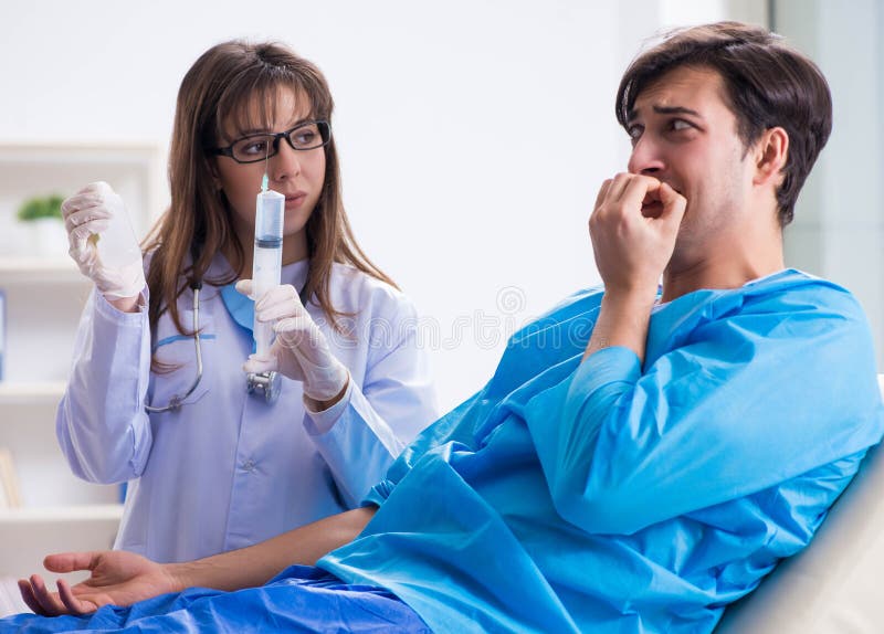 Scared Patient Man Getting Ready for Flu Shot Stock Photo - Image of ...