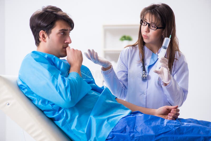 The Scared Patient Man Getting Ready for Flu Shot Stock Photo - Image ...