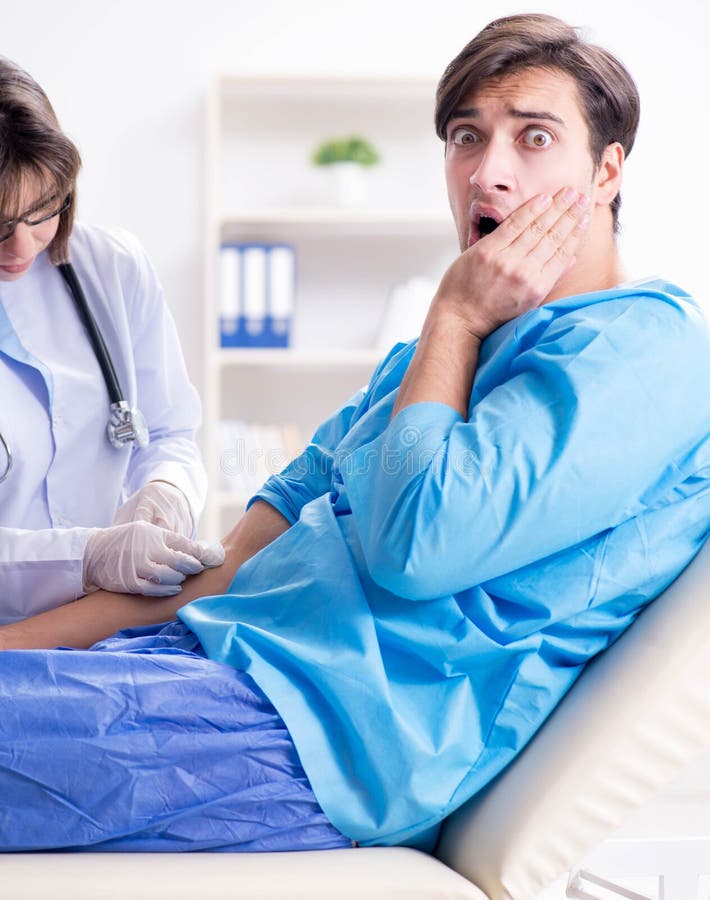 Scared Patient Man Getting Ready for Flu Shot Stock Image - Image of ...