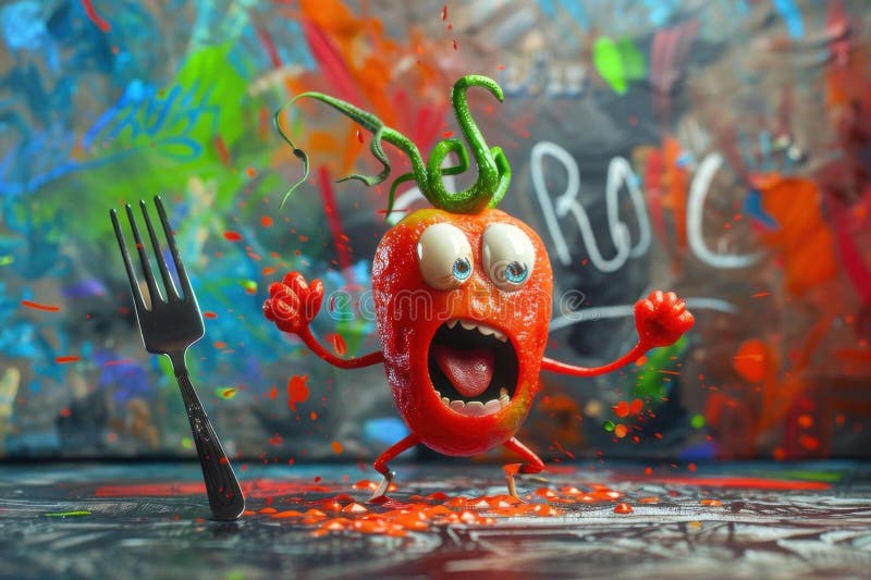 Scared Pepper with Fork stock illustration. Illustration of humorous ...