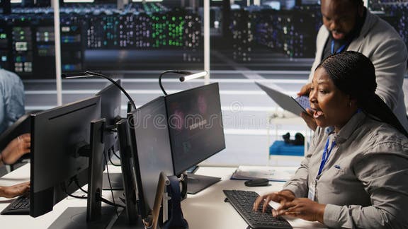 Scared Server Room Technician Responding To Hacking Attack, Requesting ...