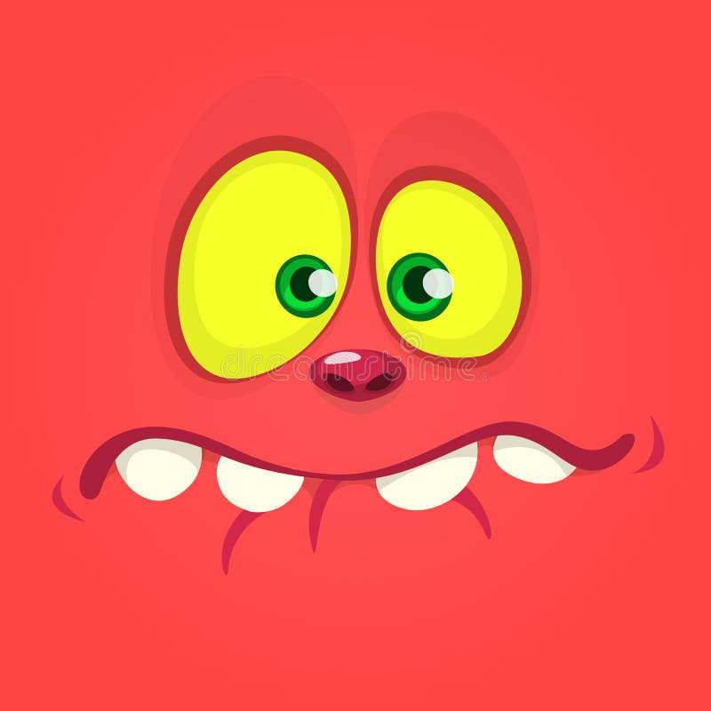 Scared Silly Cartoon Monster Face. Vector Halloween Red Monster . Stock ...