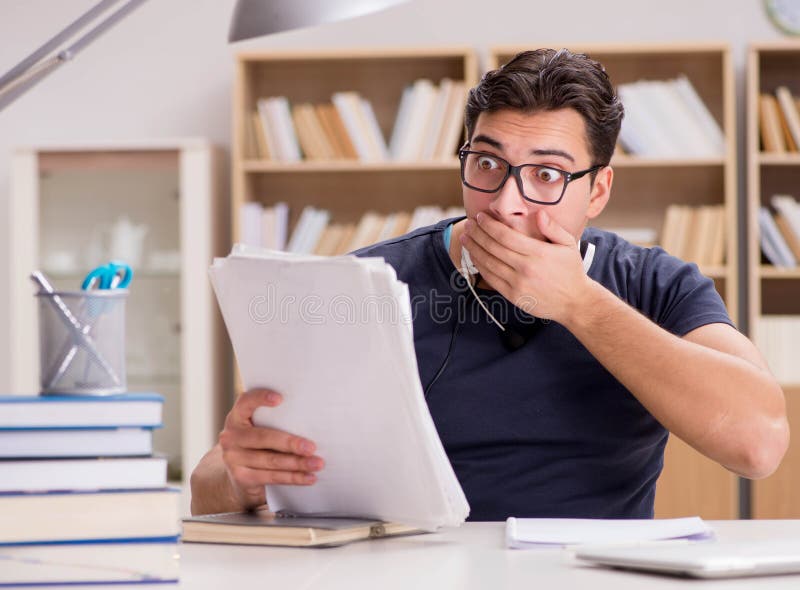 Scared Student with Paperwork in Library Stock Image - Image of school ...