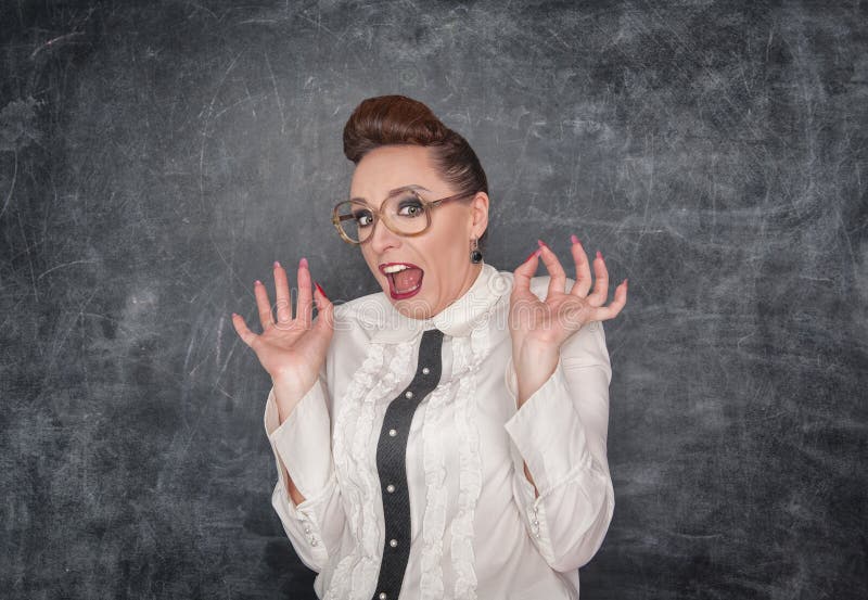 Scared Teacher in the Eyeglasses Stock Image - Image of anxiety, crazy ...