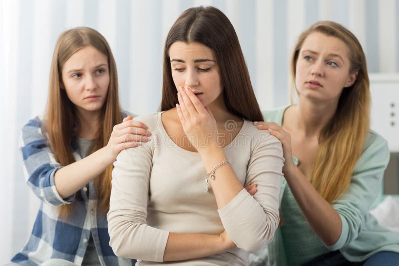 Scared Teenager Supported by Friends Stock Image - Image of exclusion ...