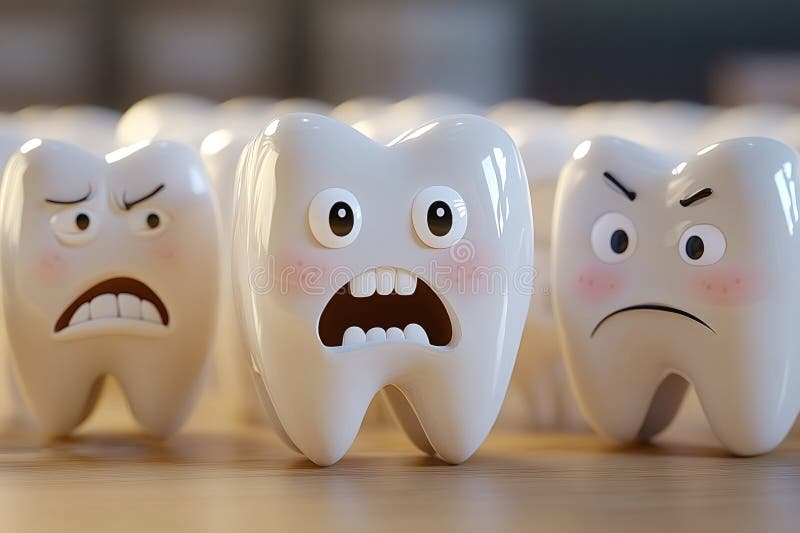 Scared Tooth Surrounded by Angry Teeth Expressing Dental Problems Stock ...