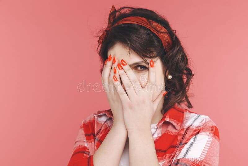 Scared Woman Covered Her Face and Feeling Stressful. Stock Image ...