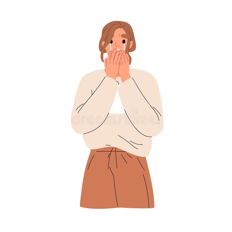 Crying Woman Face Sad Blonde Wiping Tears With Handkerchief Colorful