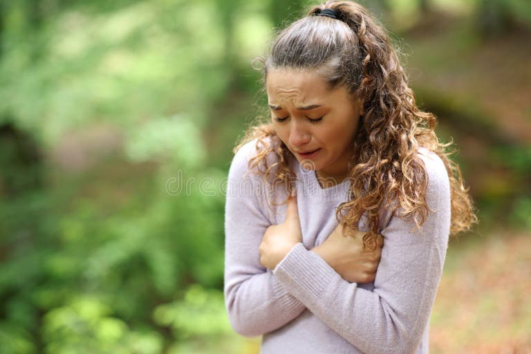 Scared Woman Getting Cold in a Forest Stock Photo - Image of freezing ...
