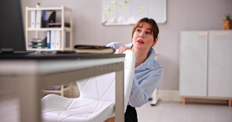 Scared Woman Hiding Behind Chair Stock Image - Image of boss, girl ...