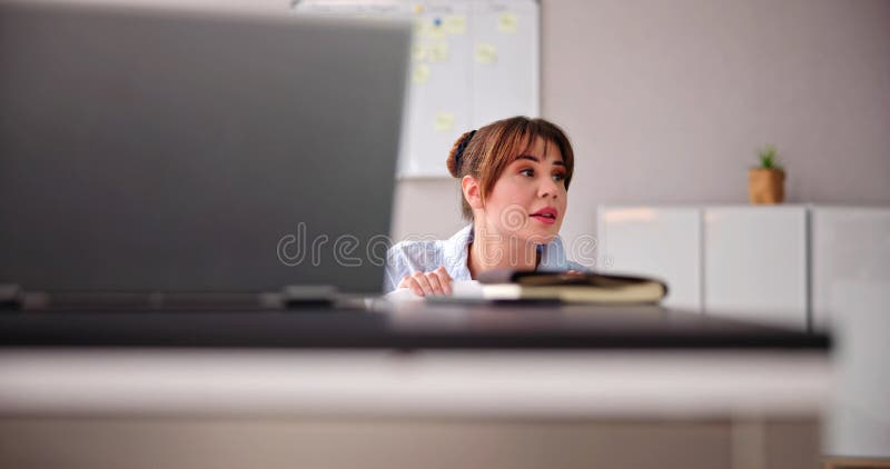 Scared Woman Hiding Behind Chair Stock Image - Image of scared, boss ...