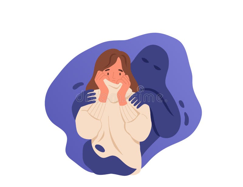 Scared Woman with Imaginary Shadow Touching Her Shoulders. Fear Concept ...
