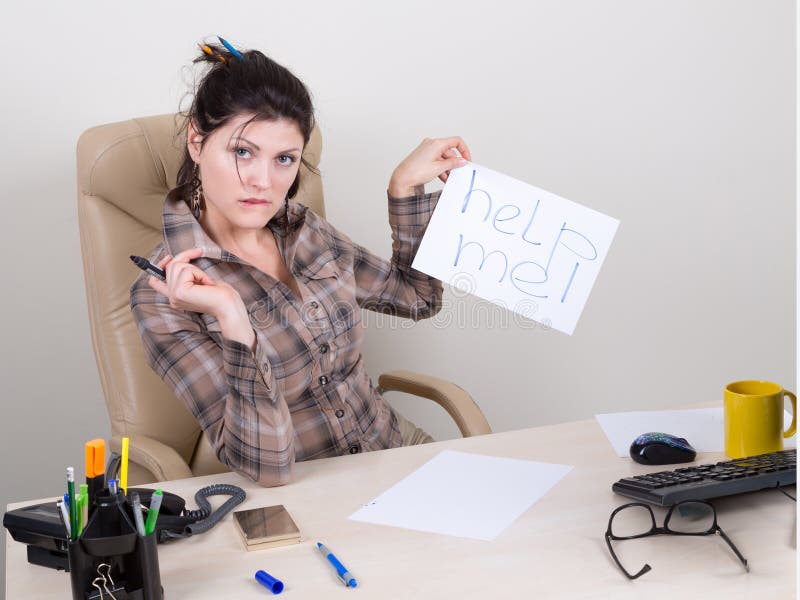 Scared Woman in Office Looking for Help Stock Photo - Image of cute ...