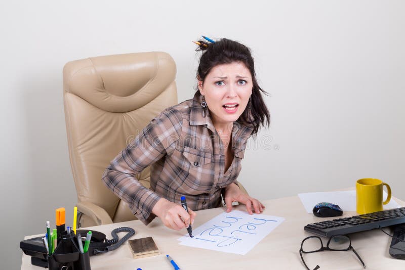 Scared Woman in Office Looking for Help Stock Image - Image of person ...