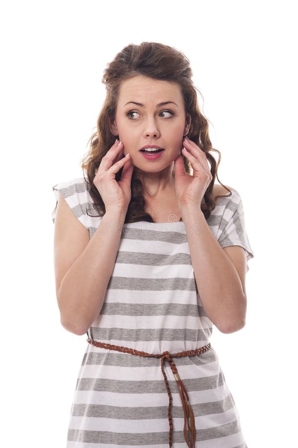 Scared woman stock photo. Image of covering, stress, anxiety - 36811590